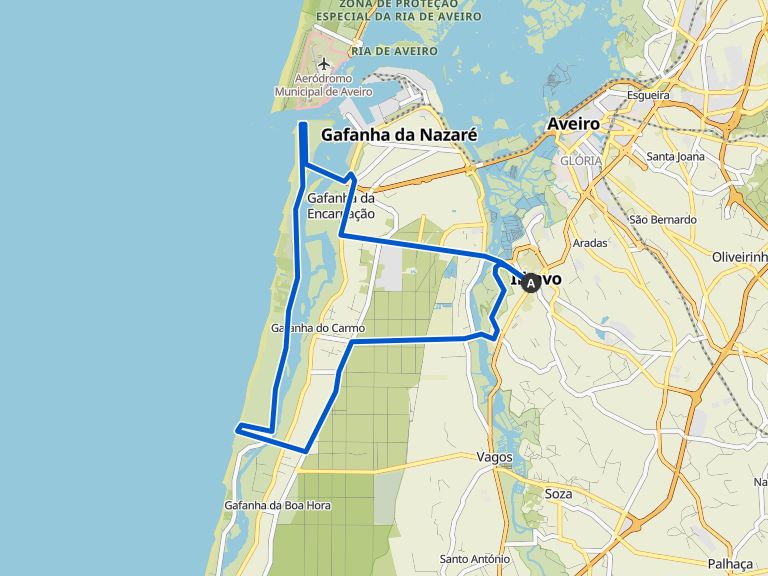 Farol da Barra e Praia da Vagueira a partir de Ilhavo - percurso ...